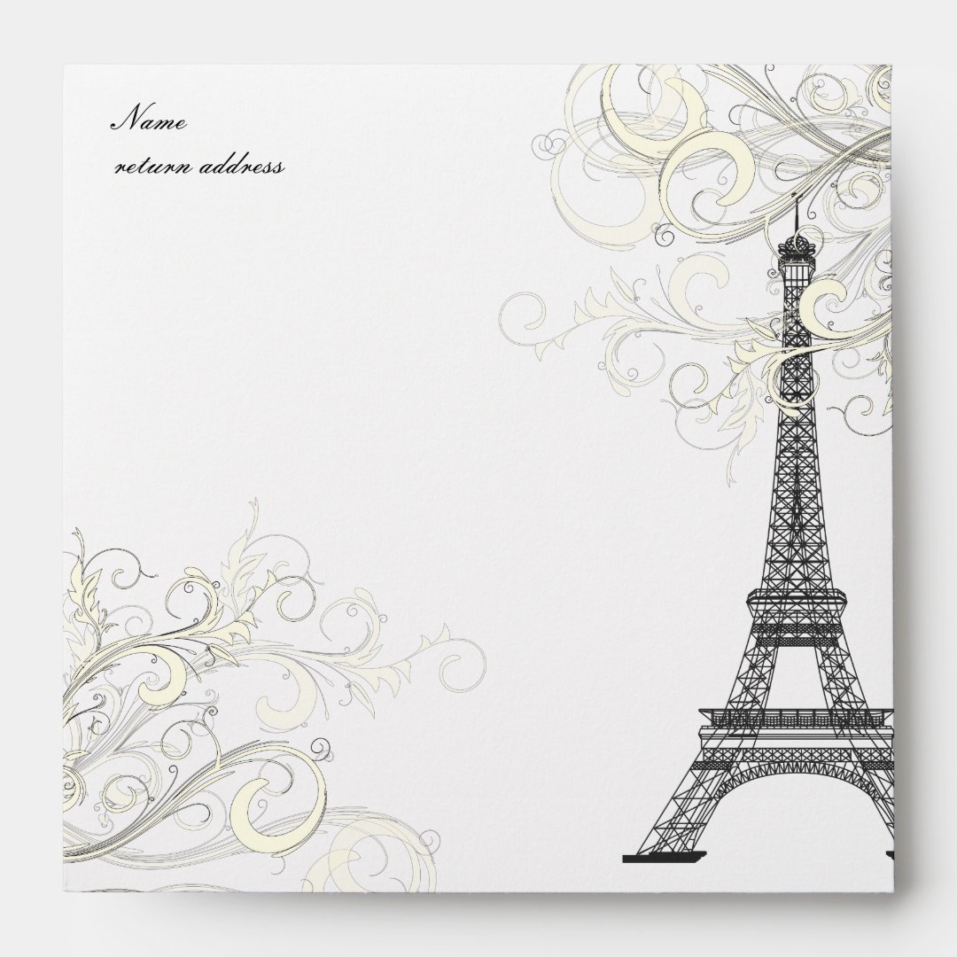 PixDezines Eiffel Vanilla Swirls/Black + Vanilla Envelope | Zazzle