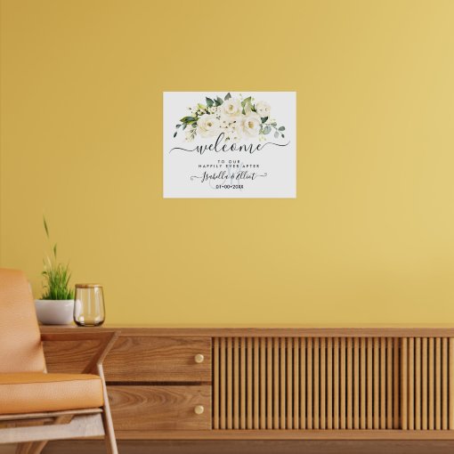 PixDezines Elegant Alabaster Roses Welcome Poster | Zazzle