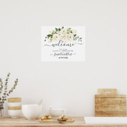PixDezines Elegant Alabaster Roses Welcome Poster | Zazzle