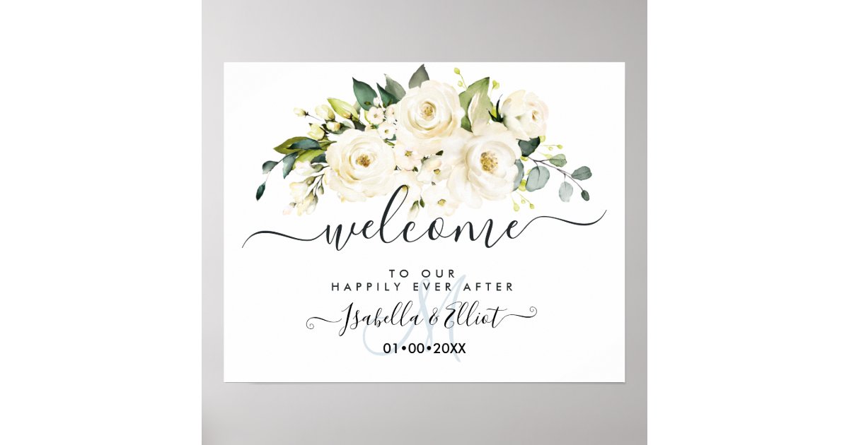 PixDezines Elegant Alabaster Roses Welcome Poster | Zazzle