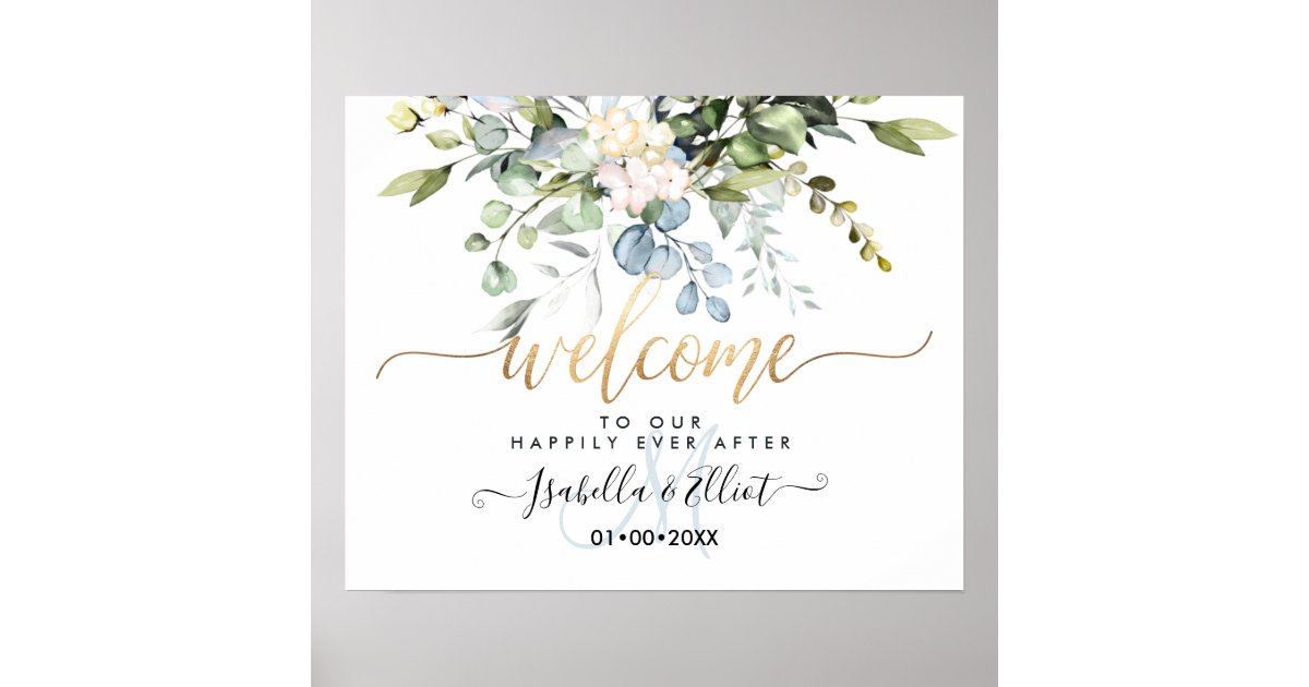 PixDezines Elegant Blue Gum Eucalyptus Welcome Poster | Zazzle