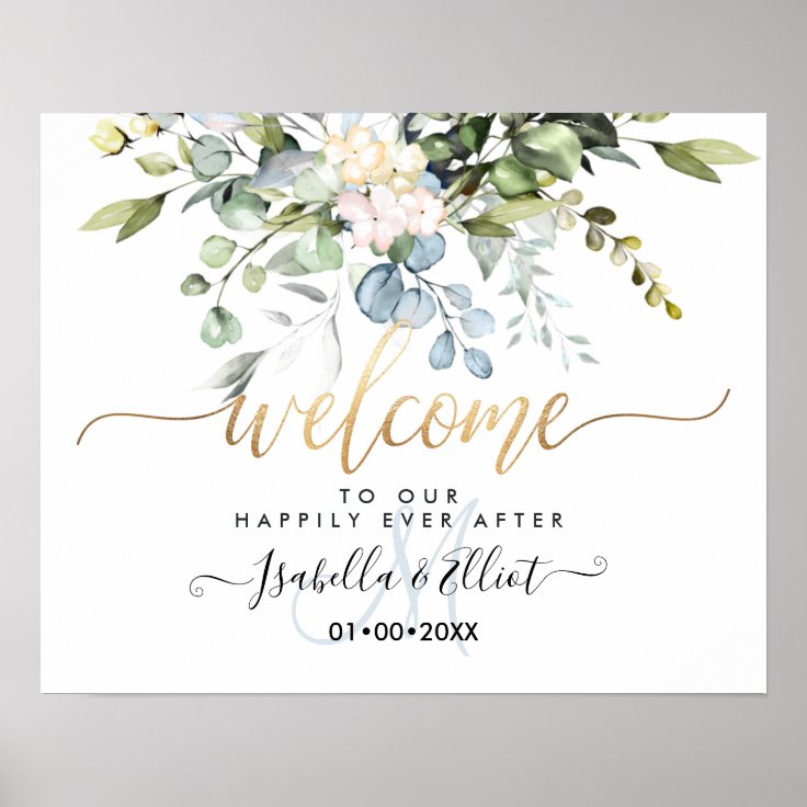 PixDezines Elegant Blue Gum Eucalyptus Welcome Poster | Zazzle