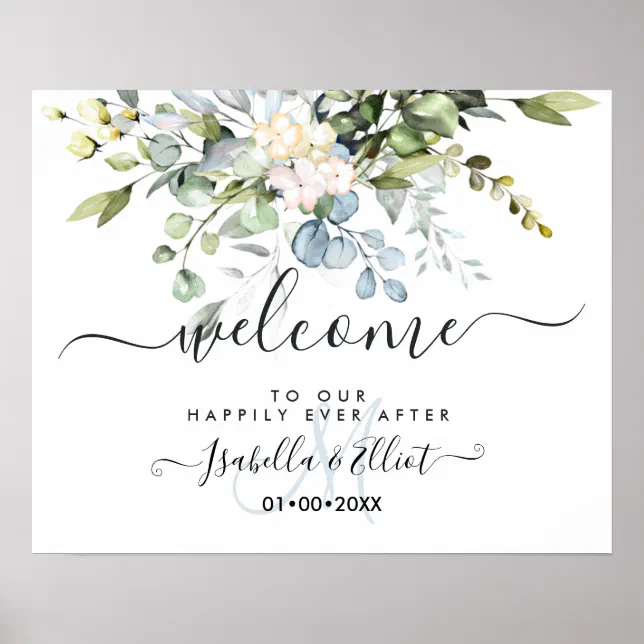 PixDezines Elegant Blue Gum Eucalyptus Welcome Poster | Zazzle