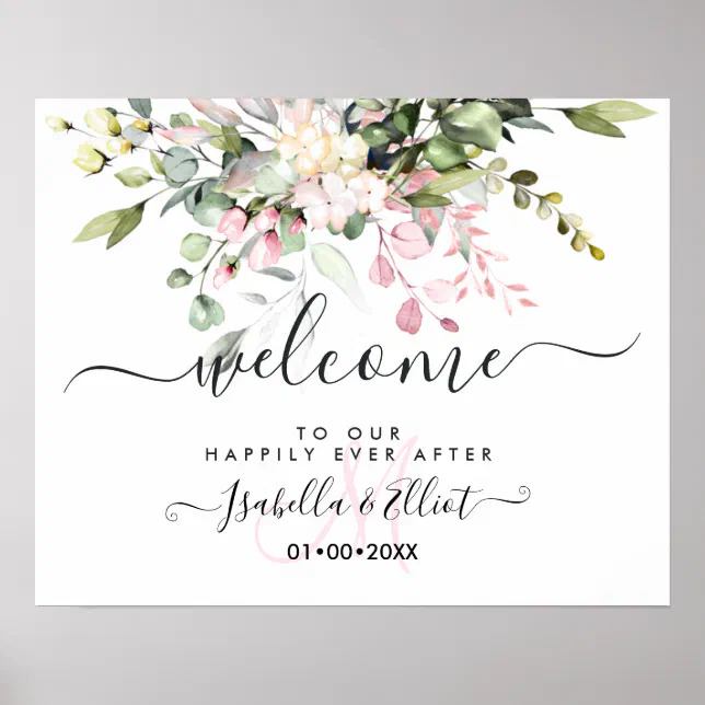 PixDezines Elegant Pink Gum Eucalyptus Welcome Poster | Zazzle