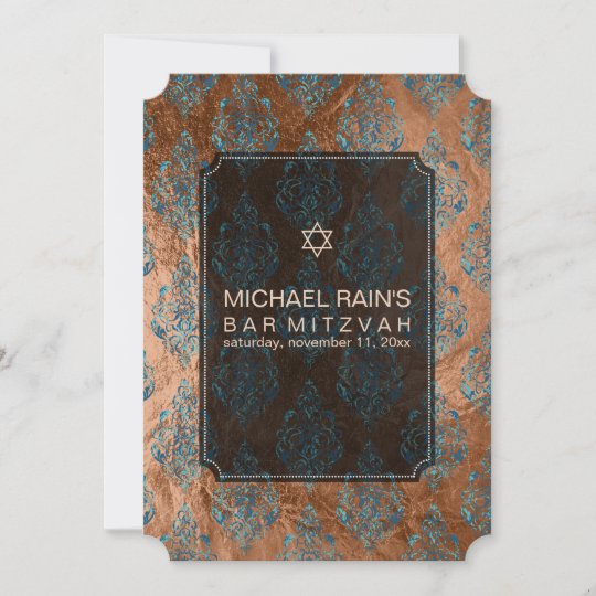 PixDezines faux foil/tunis damask bar mitzvah Invitation | Zazzle.com