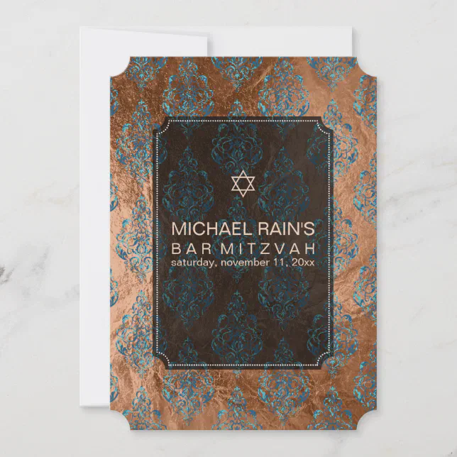 PixDezines faux foil/tunis damask bar mitzvah Invitation | Zazzle