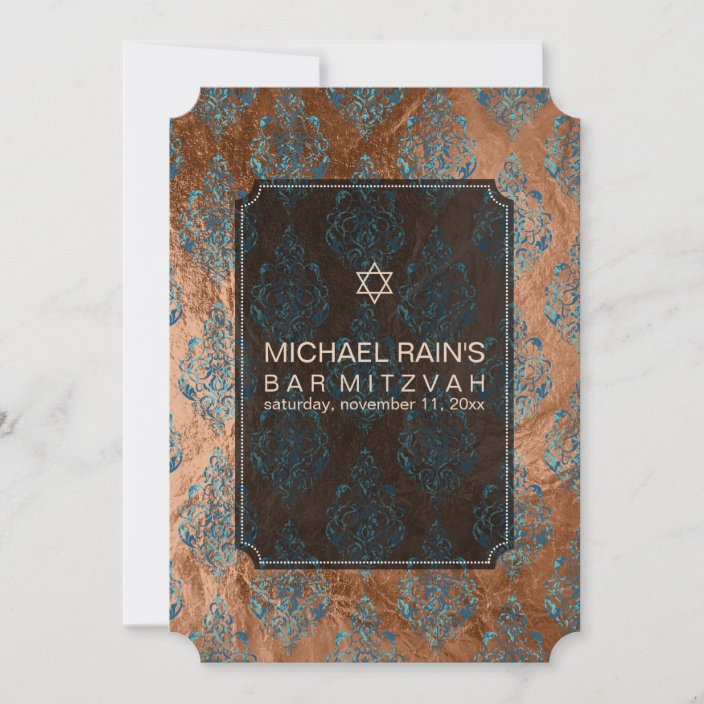 PixDezines faux foil/tunis damask bar mitzvah Invitation | Zazzle.com