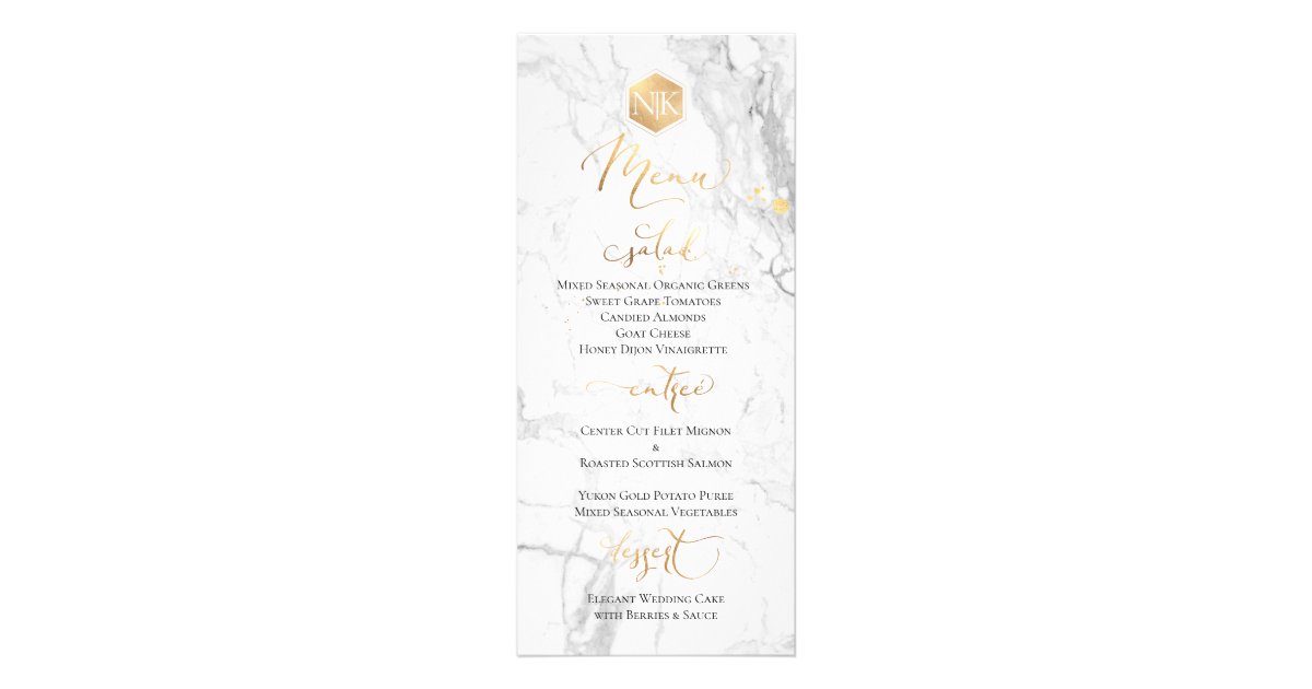 PixDezines Faux Gold Menu on Marble Fancy Script | Zazzle