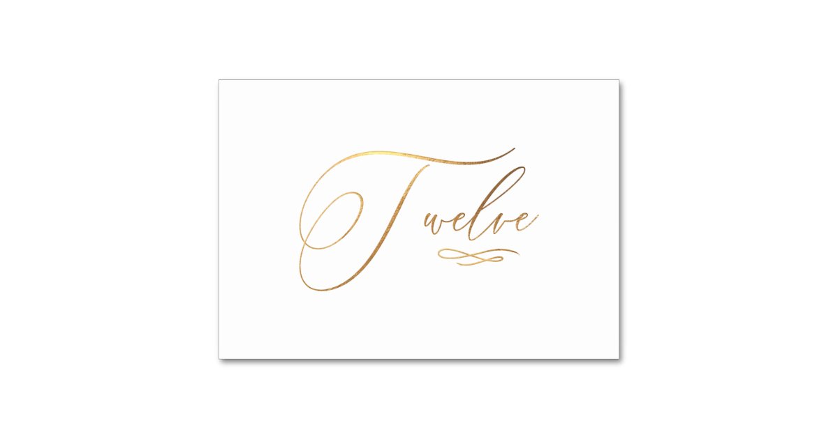 PixDezines Faux Gold Romantic Calligraphy Twelve Table Number | Zazzle