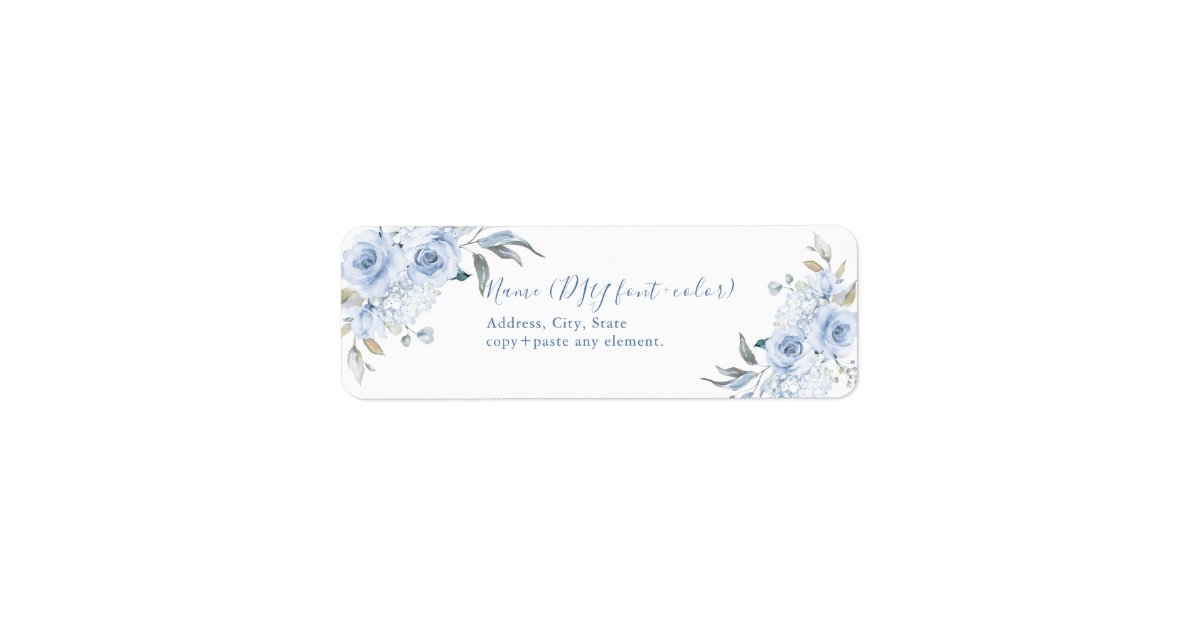 PixDezines Floral Watercolor, Dusty Blue Roses Label | Zazzle