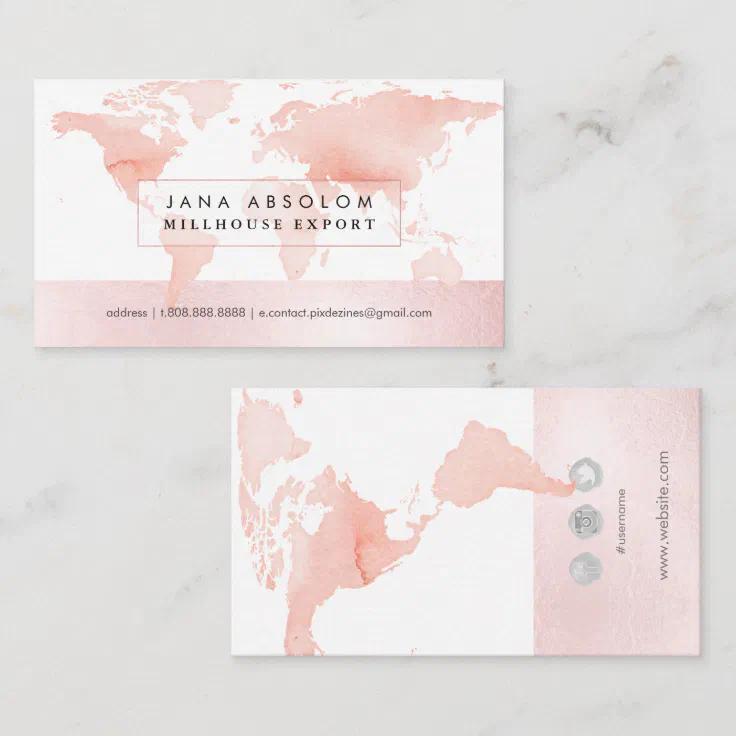 PixDezines going global blush h2 world map Business Card | Zazzle