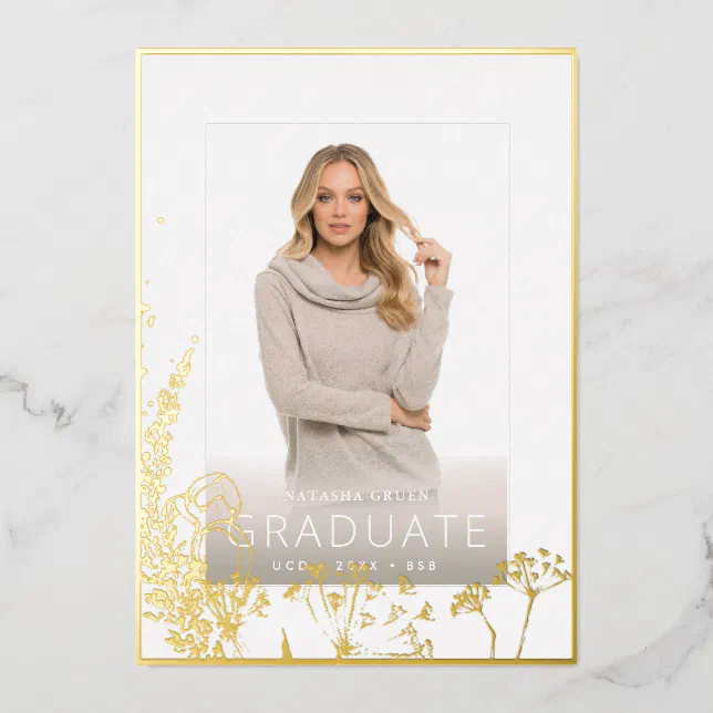 PixDezines Graduation Herbaceous Real Gold Foil Invitation | Zazzle