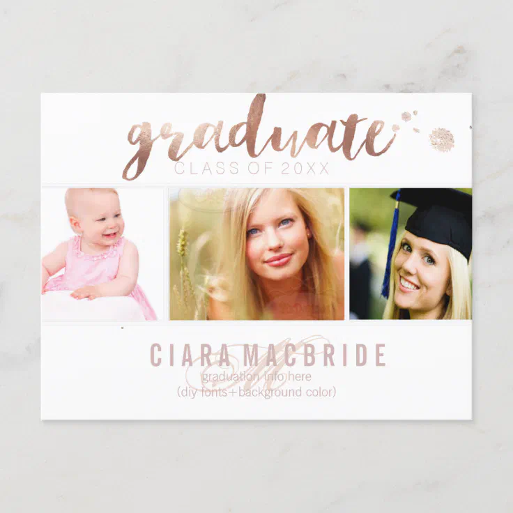 PixDezines Graduation/Rose Gold Script Font Invitation Postcard | Zazzle