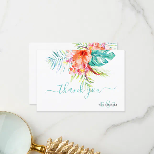 PixDezines H2 Tropical Flowers+Foliage Thank You Card | Zazzle