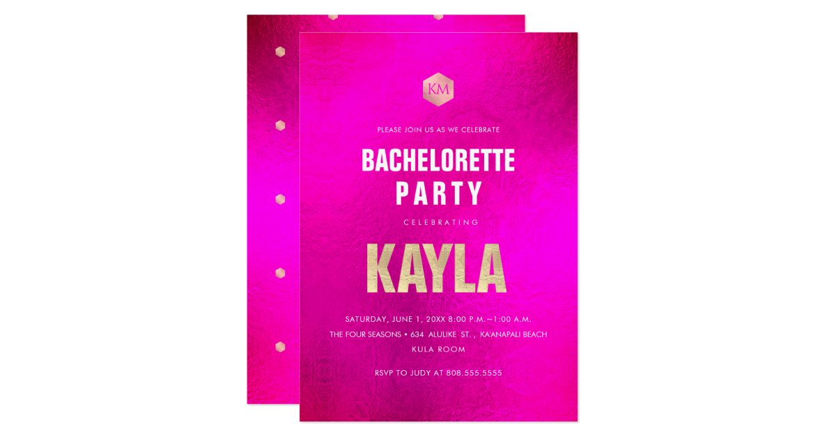 PixDezines Minimalist HOT FLASHY PINK BACHELORETTE Invitation | Zazzle.com