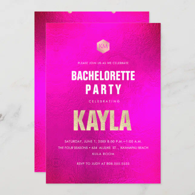 PixDezines Minimalist HOT FLASHY PINK BACHELORETTE Invitation | Zazzle