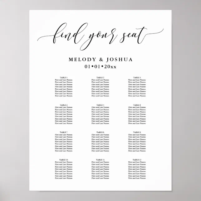 PixDezines Modern Calligraphy Font, Seating Chart | Zazzle