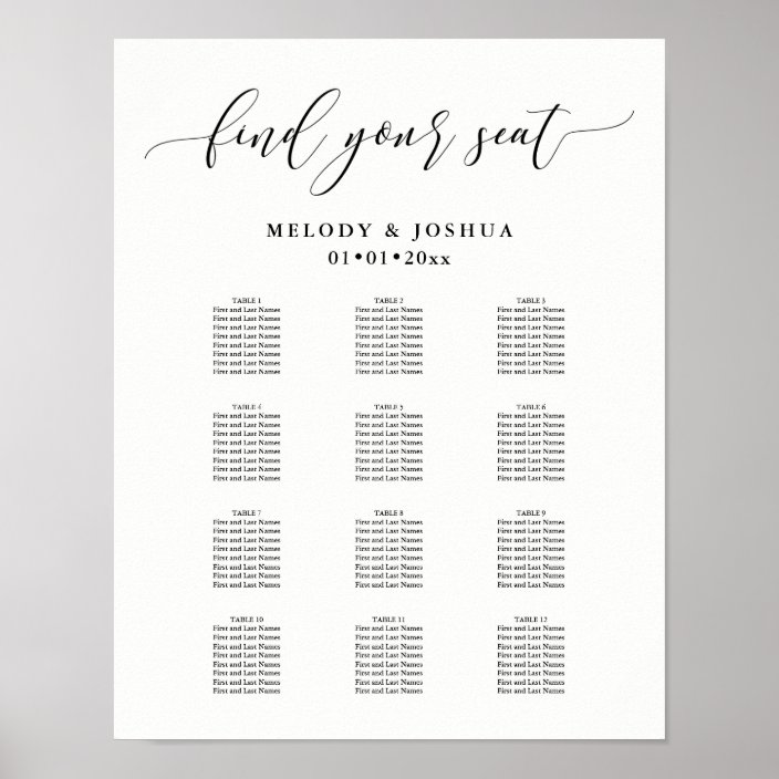 PixDezines Modern Calligraphy Font, Seating Chart | Zazzle