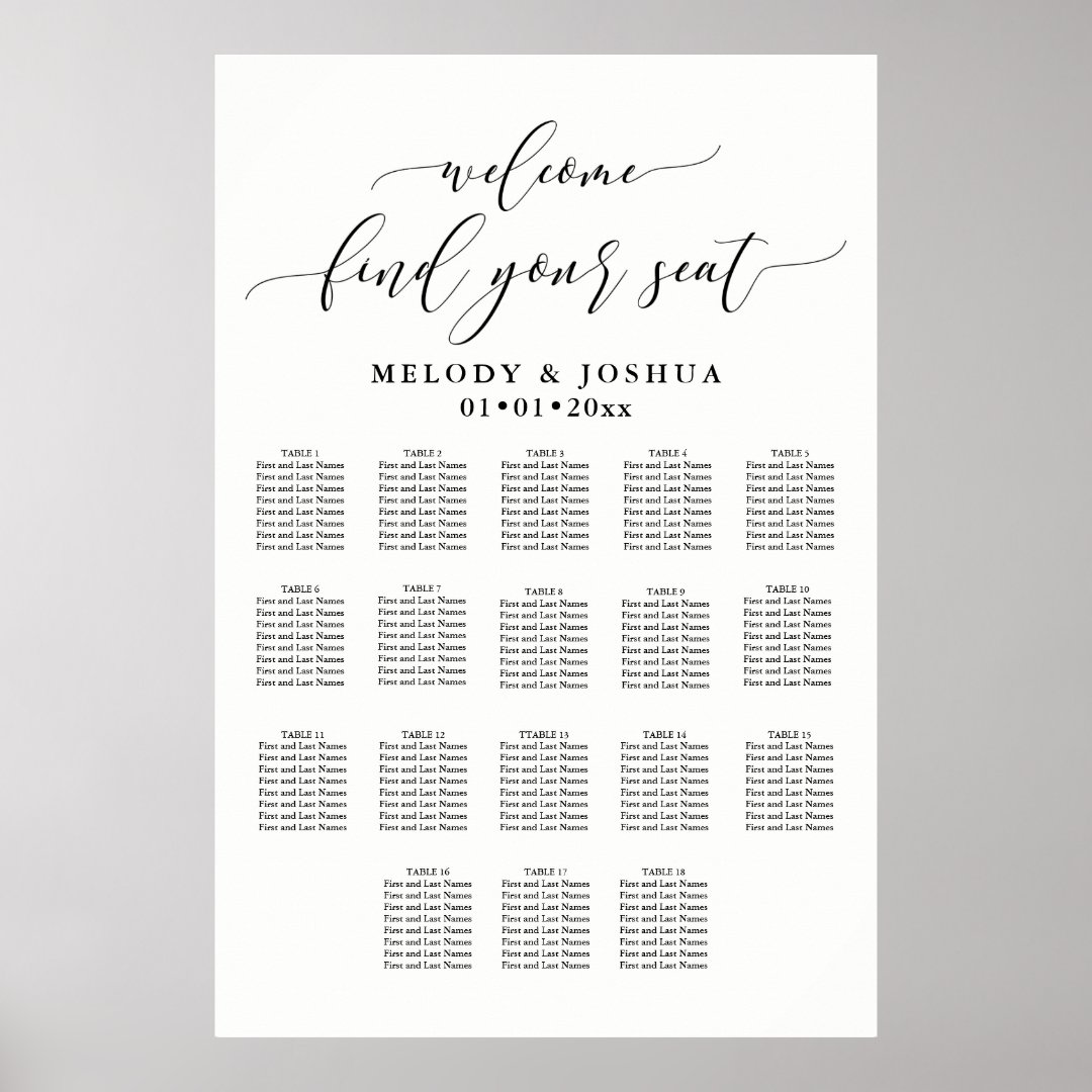 PixDezines Modern Calligraphy Font, Seating Chart | Zazzle