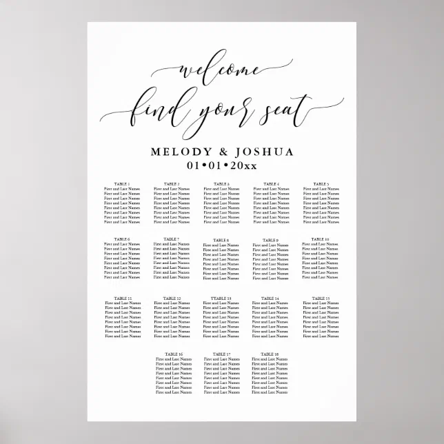 PixDezines Modern Calligraphy Font, Seating Chart | Zazzle