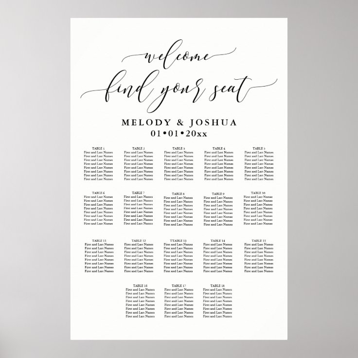 PixDezines Modern Calligraphy Font, Seating Chart | Zazzle
