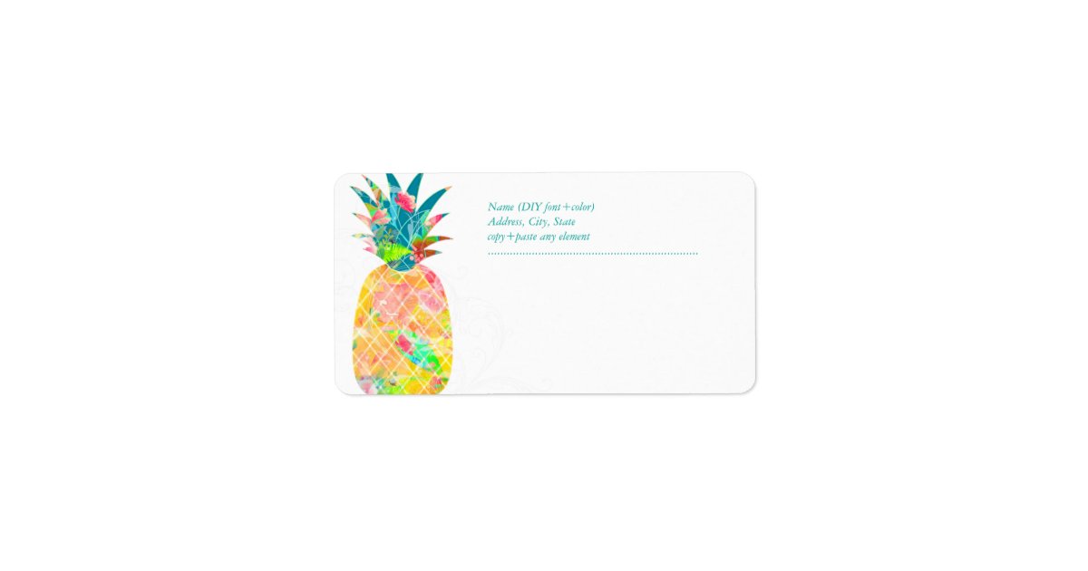 PixDezines Pineapple+Floral Watercolor Label | Zazzle
