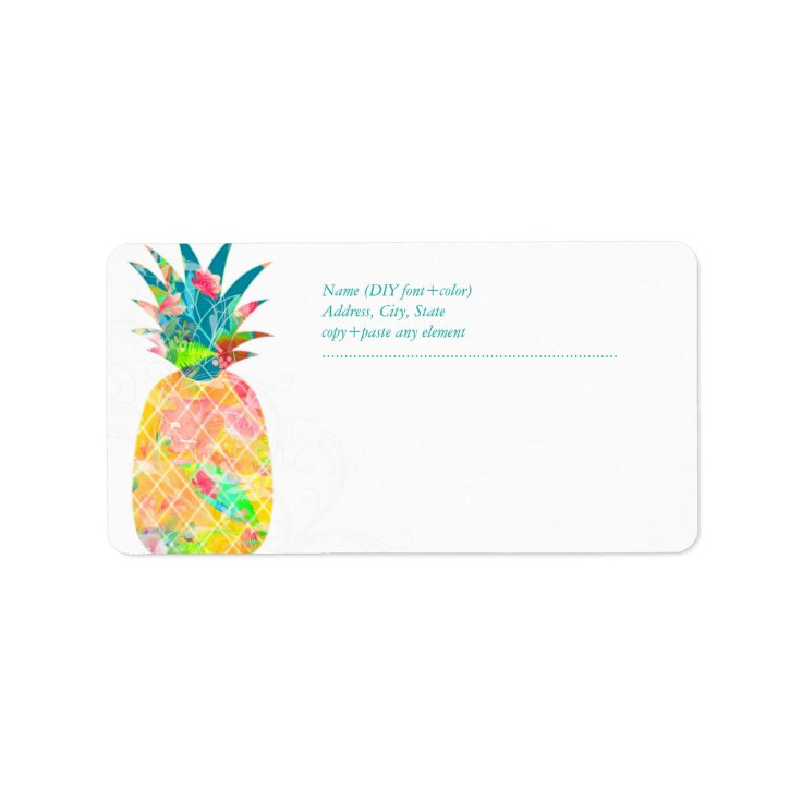 PixDezines Pineapple+Floral Watercolor Label | Zazzle