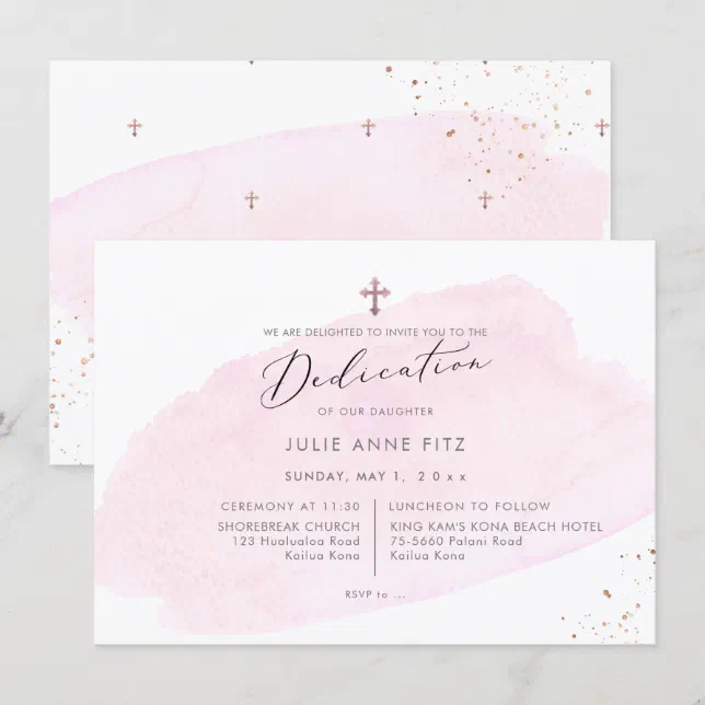 PixDezines Pink Watercolor Dedication Invitation | Zazzle