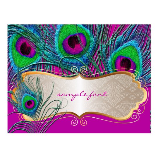PixDezines psychedelic peacock+gold trim label Postcard | Zazzle.com