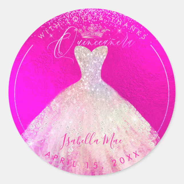 PixDezines Quinceanera Flashy Pink+Sparkle Blush Classic Round Sticker ...