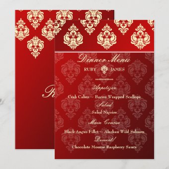 PixDezines Rossellini Damask, Ivory + Red Velvet Menu | Zazzle