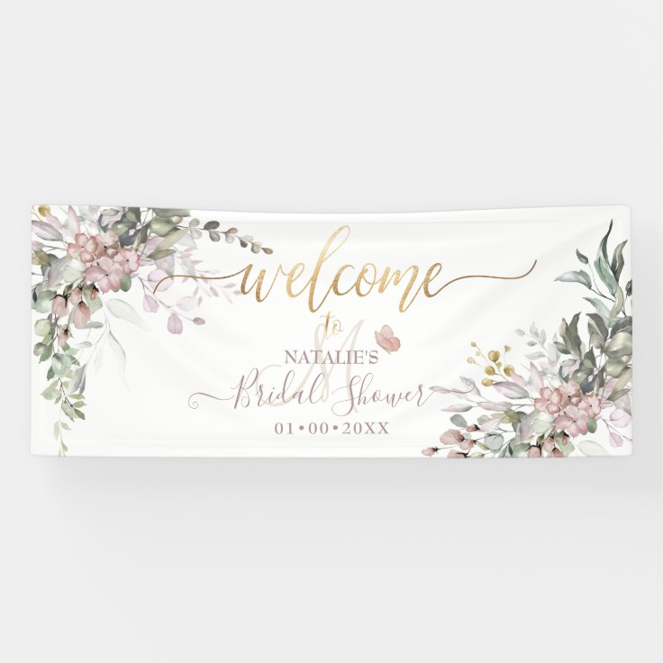 PixDezines Rustic Dusty Rose Eucalyptus Banner | Zazzle