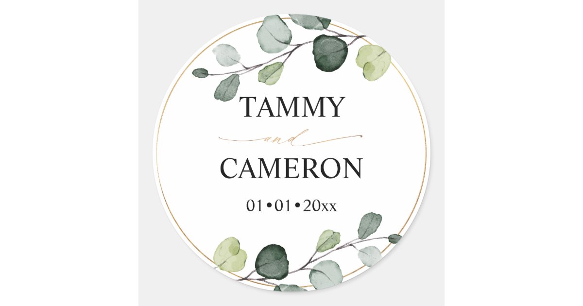 PixDezines Rustic Watercolor Greenery Eucalyptus Classic Round Sticker ...