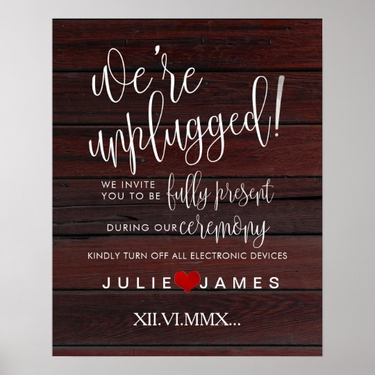 Chalkboard Typography Unplugged Wedding Ceremony Poster | Zazzle.com