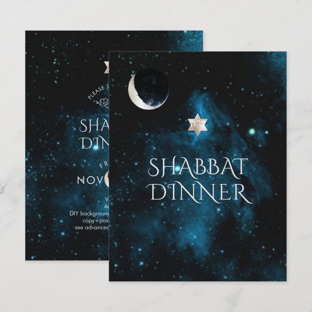 PixDezines Shabbat Dinner Galaxy+Moon Invitation | Zazzle