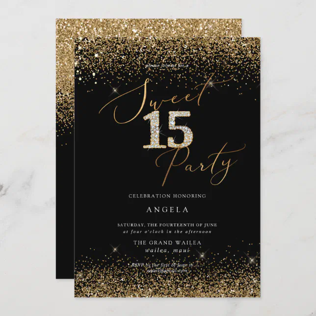 PixDezines Sweet 15 Diamond Glitters Watercolor Invitation | Zazzle