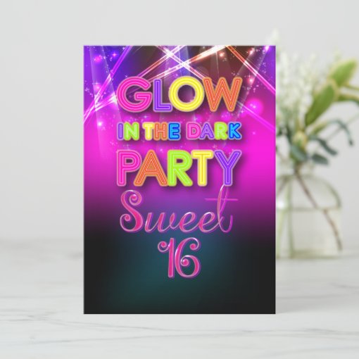 PixDezines Sweet 16, Laser Lights/Glow Party Invitation | Zazzle