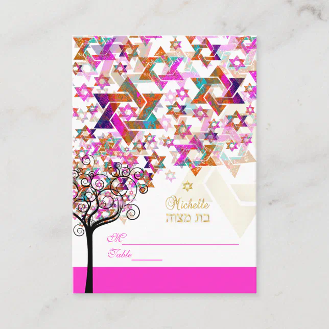 PixDezines Tree of Life Mitzvah Place Cards | Zazzle