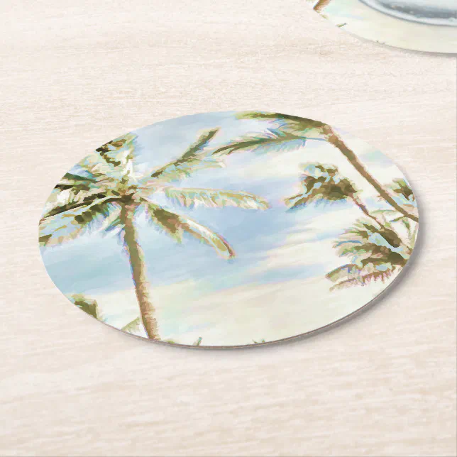 PixDezines Vintage Hawaiian Beach/Blue Round Paper Coaster | Zazzle