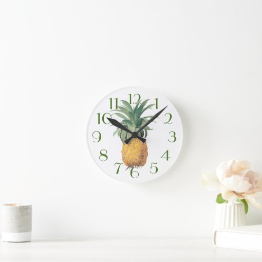 PixDezines Vintage Pineapple/DIY Color/Font Round Clock | Zazzle