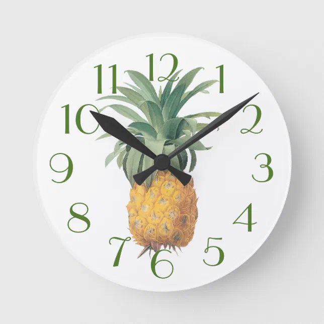 PixDezines Vintage Pineapple/DIY Color/Font Round Clock | Zazzle