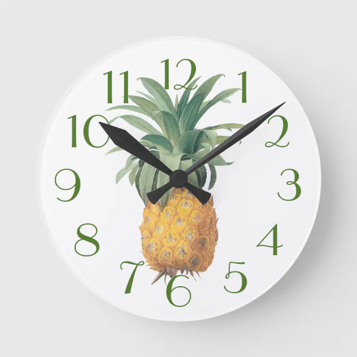 PixDezines Vintage Pineapple/DIY Color/Font Round Clock | Zazzle