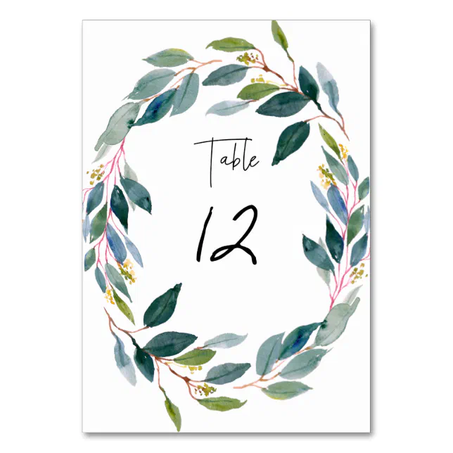PixDezines Watercolor Blue Gum Eucalyptus Table Number | Zazzle
