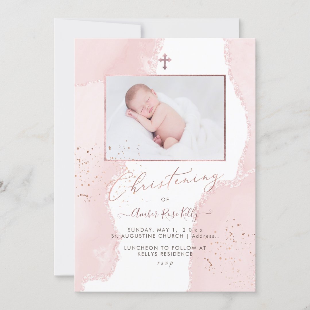 PixDezines Watercolor Blush Pink Christening Invitation | Zazzle