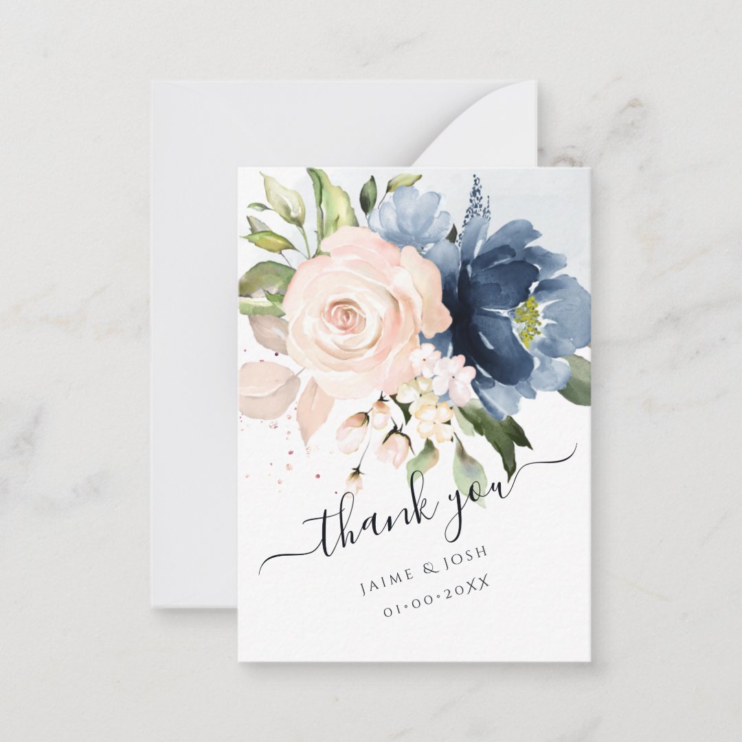 PixDezines Watercolor Flowers Blush Navy Blue Note Card | Zazzle