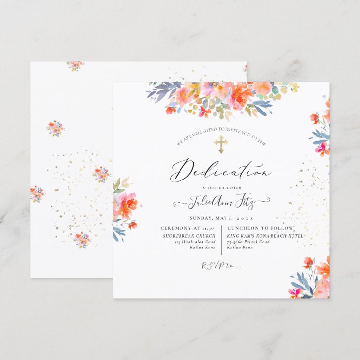 PixDezines Watercolor Summer Roses Dedication Invitation | Zazzle