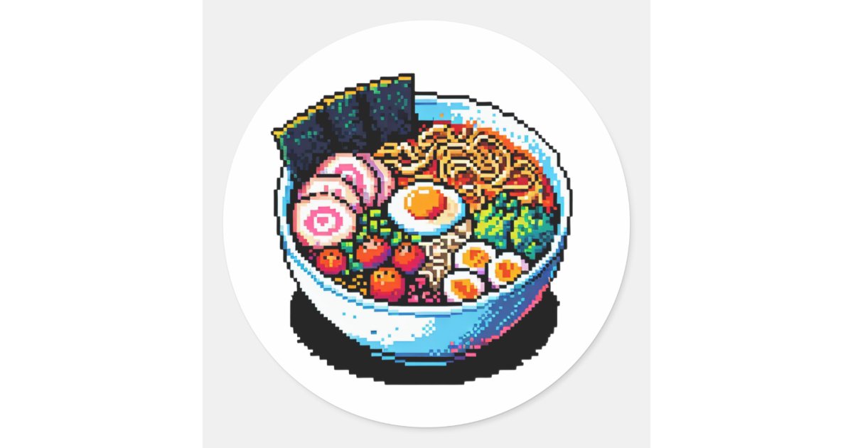 Pixel Art Ramen Noodles Classic Round Sticker | Zazzle
