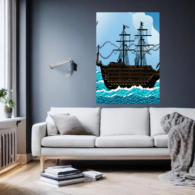 Pixel art, sail boat on the great sea | AI Art Poster | Zazzle