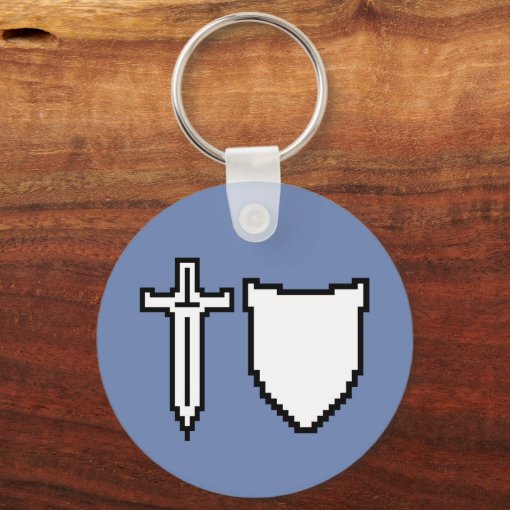 Pixel Art Sword and Shield Keychain | Zazzle