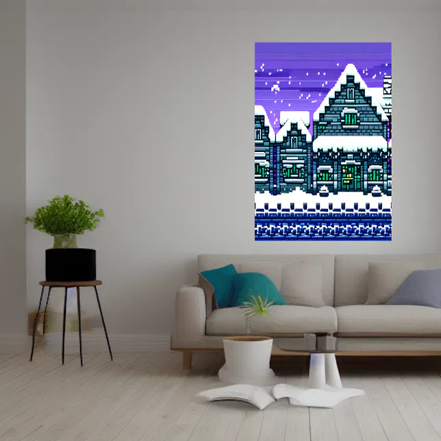 Pixel art, town in the snow | AI Art Poster | Zazzle